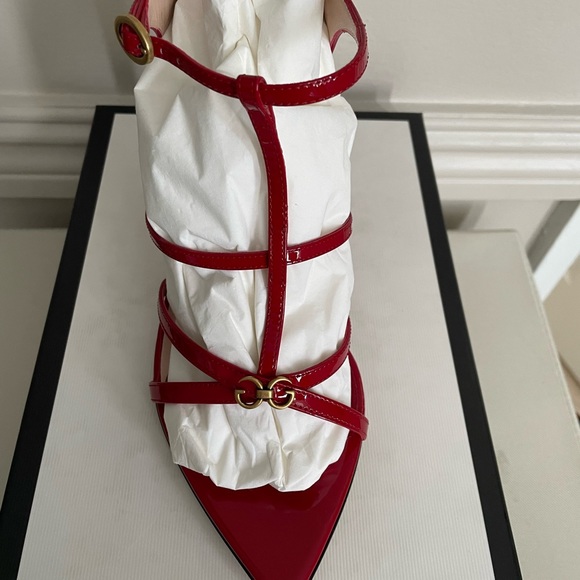 Gucci | Shoes | Gucci Red Patent Leather High Heel Gg Logo Sandals 385 ...